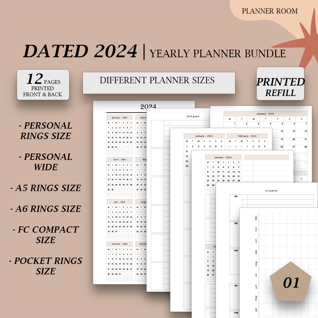 Printed planner inserts for 6 rings covers – Planner Room Shop